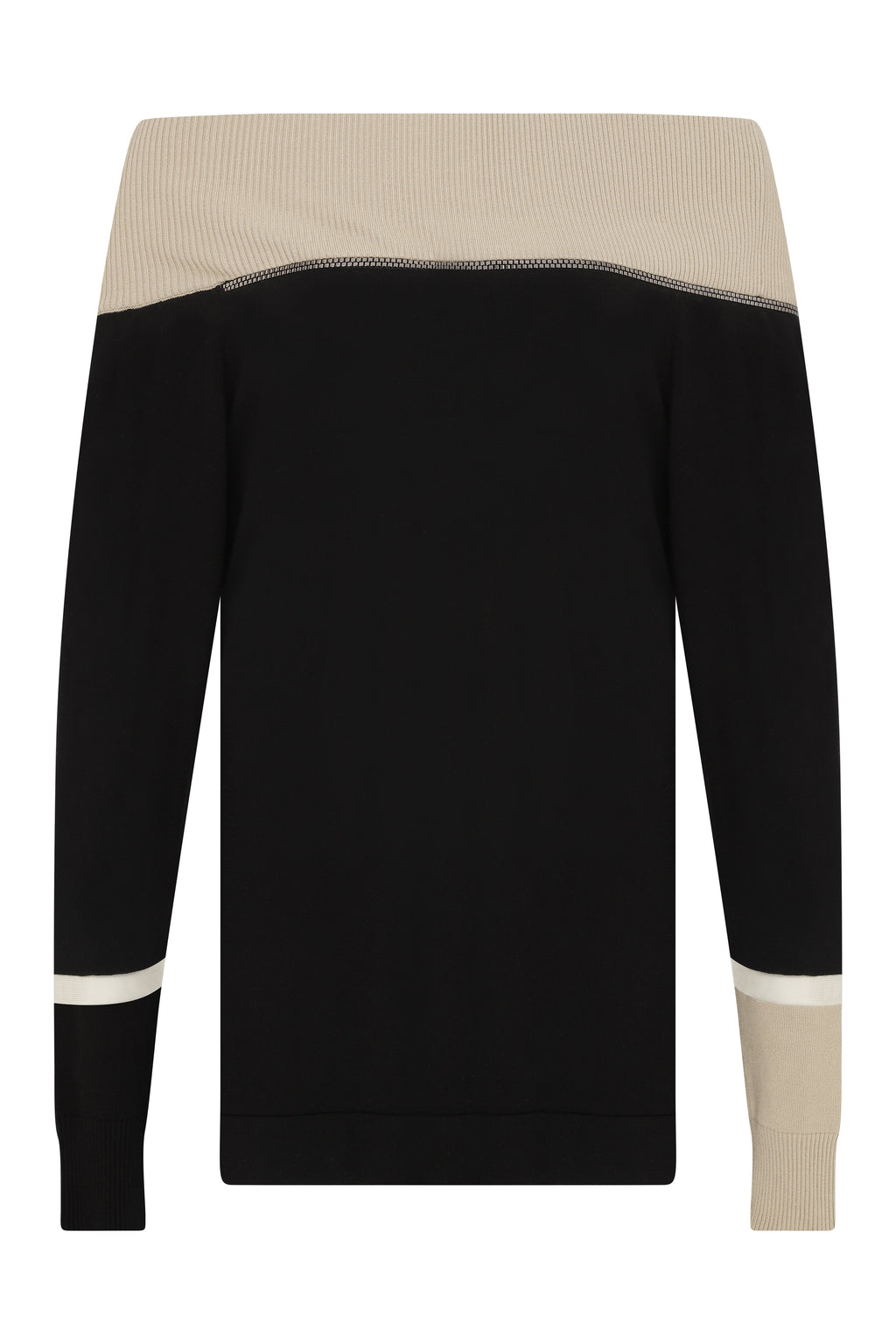 Arzu Kaprol - Biz AW'20-21 Fermuar Detaylı Siyah ve Bej Triko Bluz